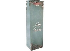 4004360769054 - Flaschentasche Glamorous Christmas Sterne Bodeneinlage Seidenbandgriffe B 100 x T 80 x H 350 mm Weißkarton Kunststoff blau-kupfer 1 Stück