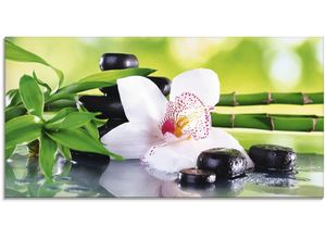 4062144102107 - Glasbild ARTLAND Spa Steine Bambus Zweige Orchidee Bilder Gr B H 60 cm x 30 cm Zen 1 St grün Glasbilder Bilder in verschiedenen Größen