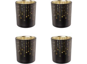 4064118994909 - Teelichthalter CREATIV DECO Weihnachtsdeko Kerzenhalter Gr H 1000 cm schwarz Windlichter Laternen mit goldfarbener Innenseite
