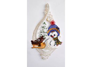 4028298295430 - Fensterbild STICKEREIEN PLAUEN Schneekind mit Hase bunt B20cm H37cm Polyester Fensterbilder