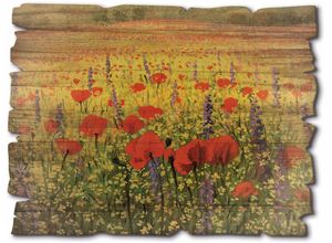 4062144606575 - Holzbild ARTLAND Mohnblumenfeld Bilder Gr B H T 40 cm x 30 cm x 06 cm Holzbild Felder Querformat 1 St bunt Holzbild Holzbilder