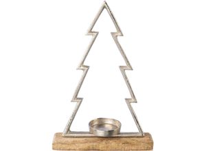 4064118116172 - Teelichthalter CREATIV DECO Weihnachtsdeko Kerzenhalter Gr B H T 2300 cm x 3400 cm x 800 cm silberfarben (silberfarben natur) Windlichter Laternen auf hochwertiger Mangoholzplatte in Tannenbaum-Form Höhe ca 34 cm