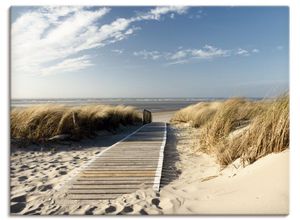 4055327241342 - Wandbild ARTLAND Nordseestrand auf Langeoog - Steg Bilder Gr B H 80 cm x 60 cm Leinwandbild Strand Querformat 1 St beige (naturfarben) Bild Metallbild Metallbilder Bilder als Alubild Leinwandbild Wandaufkleber oder Poster in versch Größen
