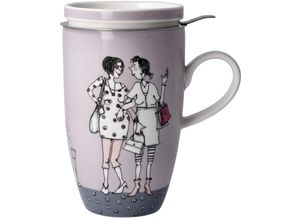 4005169357435 - Tasse GOEBEL Barbara Freundlieb bunt B8cm H14cm Porzellan Metall Trinkgefäße Teetasse mit Deckel Sieb Barbara Freundlieb - Ziemlich b Freundinnen