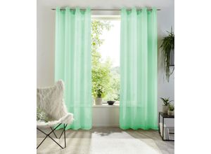 6941446606217 - Gardine MY HOME XANA mit Ösen Kräuselband oder Schlaufen Gr 1 grün (mint) B140cm H145cm Voile Polyester Gardinen Bestseller einfarbig 1 bzw 2 Schals pflegeleicht Schal