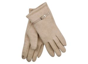 4042663344158 - Fleecehandschuhe CAPELLI NEW YORK Damen Gr M-L beige Feinstrick Wollmischung unifarben Handschuhe mit Zierriemen