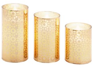 4251792135494 - LED-Kerze Jarle Weihnachtsdeko gold (goldfarben) Ø75cm Echtwachs Glas Kerzen Ø ca 75 cm aus Echtwachs unterschiedliche Größen Batteriebetrieb