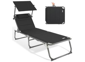 4260517300376 - HOMECALL Klappbar-Gartenliege Sonnenliege Liegestuhl Textilene Mit Dickem Schwamm Mit Verstellbare Rückenlehne bis 180KG Schwarz