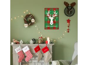 4067437340587 - Metallbild QUEENCE Merry Christmas Reindeer Bilder Gr B H 30 cm x 45 cm Metallbild Hochformat 1 St grün (grün rot) Metallbilder Stahlschilder