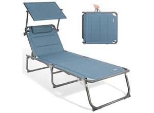 4260517300383 - HOMECALL Klappbar-Gartenliege Sonnenliege Liegestuhl Textilene Mit Dickem Schwamm Mit Verstellbare Rückenlehne bis 180KG Blau