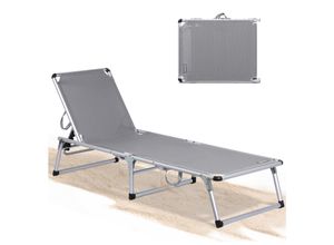 4260517524161 - HOMECALL Strandliege Leicht Alu Sonnenliege 5 fach Verstellbare Rückenlehne bis 120KG Grau