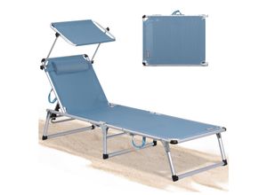 4260517301045 - HOMECALL Strandliege Leicht Alu Sonnenliege 5 fach Verstellbare Rückenlehne mit Sonnenschutzdach bis 120KG blau
