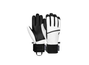 4060485428375 - Skihandschuhe REUSCH Mara R-TEX XT Damen Gr 7 schwarz-weiß (weiß schwarz) 35% Polyamid 30% Leder 25% Polyester 5% Wolle 5% Elasthan mehrfarbig Feminin Handschuhe mit PRIMALOFT-Isolation