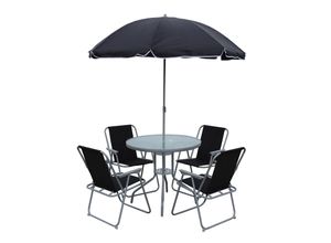 4051814439360 - 6-tlg Gartenmöbel Set Sitzgruppe Essgruppe 1xTisch 4x Stühle 1x Sonnenschirm Tisch Maße ca H 70 x B 70 x T 70 cm Garten Set - Maxola