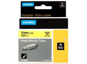 0071701180568 - DYMO Rhino Industrie Schrumpfschlauch-Kabeletiketten | 12 mm 15 m | Schwarz auf gelb | für  Rhino Beschriftungsgerät