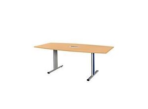 4250510935989 - Select Besprechungstisch Planova Basic mit Tischanschlussfeld Boot T-Fuß B 2000 x T 1000 x H 717 mm Buche weißaluminium RAL 9006