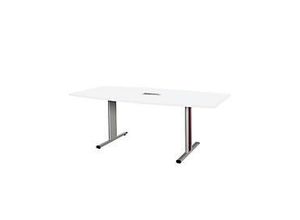 4250510831014 - Select Besprechungstisch Planova Basic mit Tischanschlussfeld Boot T-Fuß B 2000 x T 1000 x H 717 mm weiß weißaluminium RAL 9006
