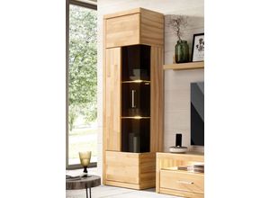4068222665915 - Vitrine HOME AFFAIRE Ribe180cm hoch5 Fächer2 Glasböden variabel einsetzbar beige (kernbuchefarben) B50cm H180cm T35cm Holz teilmassiv Schränke Korpus aus Holzwerkstoffdunkles gehärtetes Glas Metall Griffe