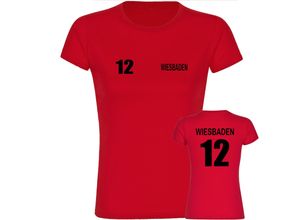 4068859593292 - multifanshop Damen T-Shirt - Wiesbaden - Trikot Nummer 12 - Druck schwarz - Frauen