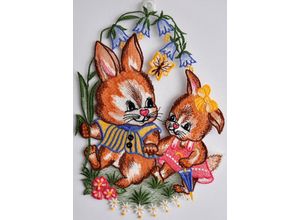 4028298290336 - Fensterbild STICKEREIEN PLAUEN Fensterbild Osterhasen Fensterbilder Gr B L 35 cm x 23 cm bunt Fensterdekoration Dekohänger Echte Plauener Spitze