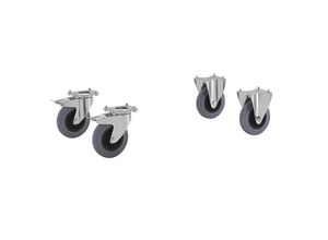 4054666025323 - Rollenset für Montagehilfswagen Edelstahl CustomLine 2 Lenkrollen mit Doppelstopp 2 Bockrollen Vollgummi spurlos Ø 160 mm kaiserkraft