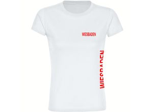 4068859594251 - multifanshop Damen T-Shirt - Wiesbaden - Brust & Seite - Druck rot - Frauen