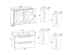 4051814383403 - 5-tlg Waschplatz Waschtisch Waschbecken Unterschrank Breite 80 cm Badmöbel Set mit Schubladen Drehtüren Spiegelschrank Badinos 4051814383403 - 5-tlg Waschplatz Waschtisch Waschbecken Unterschrank Breite 80 cm Badmöbel Set mit Schubladen Drehtüren Spiegelschrank Badinos