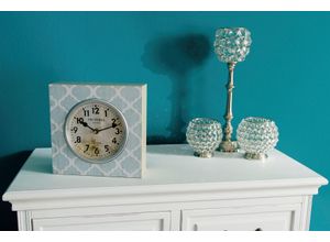4250965959684 - Wanduhr MYFLAIR MÖBEL & ACCESSOIRES - Hellblau- Wanduhren Gr B H 10 cm x 23 cm blau (hellblau) Wanduhren hellblau Standuhr eckig Shabby Optik ideal im Wohnzimmer