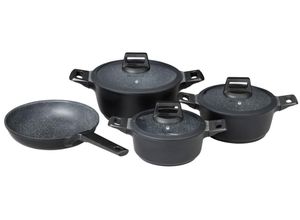 4032955411118 - Topf-Set MULEX MALAGA aus hochwertigem Aluguss schwarz Töpfe hitzebeständige Bakelitgriffe inkl Softtouch-Silikon Glasdeckel