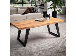 4251757721878 - Finebuy - Couchtisch 120x60x46 cm Akazie Massivholz   Metall Baumkante Design Wohnzimmertisch Rechteckig Sofatisch Stubentisch Braun Kaffeetisch