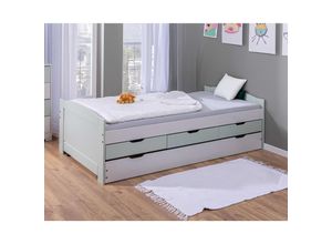4010340984249 - Prati Bett 3 kleine Schubladen mit 1 ausziehbares Bett hellgrau minzgrün