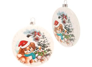 0024762036374 - Weihnachtsbaumkugel KREBS GLAS LAUSCHA KGL03637 Weihnachtsdeko Christbaumschmuck Christbaumkugeln Glas bunt (weiß bunt) T19cm Ø9cm Glas Weihnachtsbaumkugeln Taler aus Glas mit weihnachtlichem Motiv
