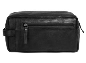 8718749079721 - Kulturbeutel TOILETRY BAG Gr B H T 25cm x 13cm x 10cm onesize schwarz Leder leicht glänzend unifarben Taschen echt Leder