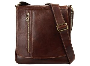 4260543031909 - Umhängetasche PIKÉ Damen Gr B H T 30cm x 25cm x 6cm onesize braun Leder beschichtet glänzend Taschen echt Leder Made in Italy
