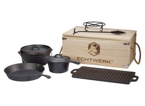 4260238062577 - Topf-Set Dutch Oven Gusseisen (Set 7-tlg Kochtopf Stieltopf Pfanne Grillplatte Deckelheber Untersetzer) Gusseisen BBQ Kochtopf-Set Feuertopf ofenfest Holzkiste schwarz 4260238062577 - Topf-Set Dutch Oven Gusseisen (Set 7-tlg Kochtopf Stieltopf Pfanne Grillplatte Deckelheber Untersetzer) Gusseisen BBQ Kochtopf-Set Feuertopf ofenfest Holzkiste schwarz