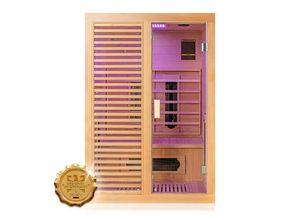 4251575100046 - Dewello® Infrarotkabine Infrarotsauna HAMLIN inkl Keramikstrahler für 2 Personen - LED-Farblicht - Wärmekabine mit Radio Bluetooth 130 cm x 105 cm