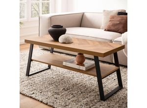 4251757723728 - Couchtisch Sofatisch 100 cm Braun Fischgrät Wohnzimmertisch Ablage