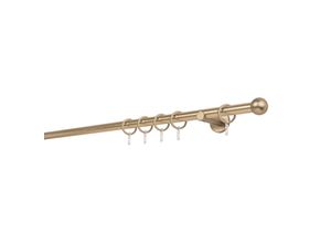 4066866168144 - Gardinenstange auf Maß Innenlauf 20mm Ball 1-lauf Vorhangstange Wandträger 65cm Stilgarnitur Gleiter für Vorhänge - Messing-Matt - 350cm