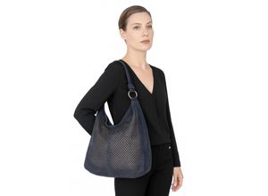 4036673265930 - Schultertasche Midnight Luxe Damen Gr B H T 49cm x 39cm x 8cm onesize blau Leder COLLEZIONE ALESSANDRO Taschen aus Leder mit Laser-Lochung