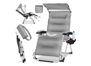 4255598334051 - KESSER® Sonnenliege Liegestuhl klappbare Gartenliege extra breit & Wetterfest Belastbar 200kg Ergonomisches Polster verstellbare Rückenlehne inkl Nackenkissen Getränkehalter & Armpolster