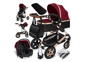 4260751943452 - KESSER® Loops Kinderwagen 4 in 1 Kombikinderwagen Komplett-Set auch als Buggy für Kinder bis 4 Jahre inkl Babywanne Babyschale + Fußsack Korb Wickeltasche Regen- & Insektenschutz & Flaschenhalter