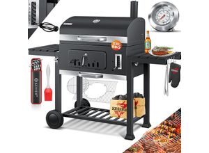 4255598336895 - KESSER® Grill Grillwagen XXL Holzkohlegrill mit Deckel Rädern Edelstahl-Griff Grillrost und Thermometer Holzkohle kohlegrill Wagen groß Kohle BBQ Barbeque Camping Terrasse Garten