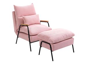 4255633503381 - Polstersessel mit Kissen und Fußhocker rosa 68L x 915B x 88H cm ohrensessel mit ottomane relaxsessel fernsehsessel tv-sessel