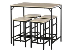 4255633566560 - Bartisch mit Barhocker Set 5-teiliges Bartisch-Set Stehtisch mit 4 Barhockern Tischset Küchentresen für Esszimmer Küche Stahl Eiche+Schwarz 100 x 60