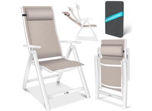 4255598355995 - KESSER® Gartenstuhl Hochlehner mit Armlehnen Aluminium Klappstuhl inkl Kopfkissen Campingstuhl 7-Fach Verstellbar Rückenlehne Atmungsaktiv & Wetterfest Klappbar & Anti-Rutsch