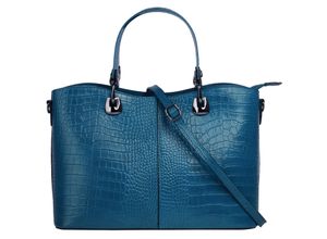 4260543049546 - Henkeltasche CLUTY Damen Gr B H T 32cm x 22cm x 11cm onesize blau (dunkelblau) Leder Reptilienprägung Taschen echt Leder Made in Italy