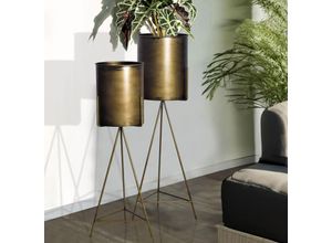 4251757727382 - Blumentopf Pflanzenkübel 2er Set Metall Gold Rund Pflanzgefäß Hoch Eisen