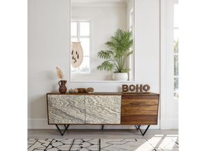 4251757730764 - Sideboard 175 cm Anrichte Massivholz Steinoptik Kommode Türen Schubladen