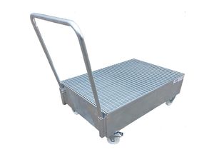 4061753035806 - eurokraft basic Fahrbare Auffangwanne aus Stahlblech LxB 1200 x 800 mm 2 x 200-l-Fass stehend feuerverzinkt