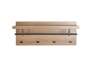 4001070371447 - Wandgarderobe HAKU 4 Haken mit jeweils 3 kg Tragkraft Kleiderstange Hutablage B 750 x T 260 x H 300 mm Holz Metall dunkles Eiche-Dekor schwarz